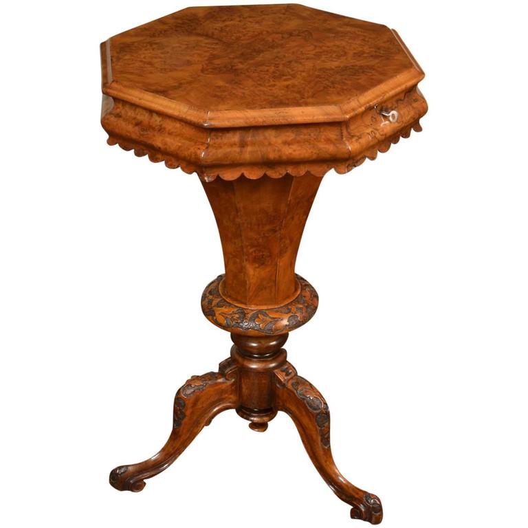 Victorian Burr Walnut Trumpet Shaped Needlework Table at 1stDibs
