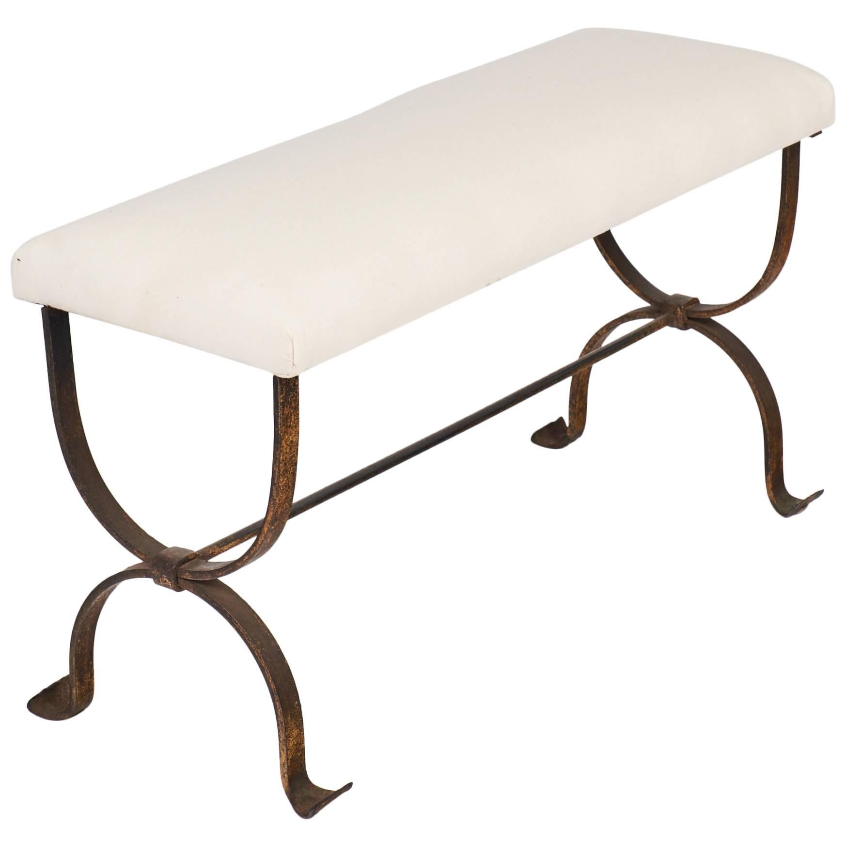 Vintage Spanish Gothic Revival Gold Leafed Forged Iron Bench at 1stDibs