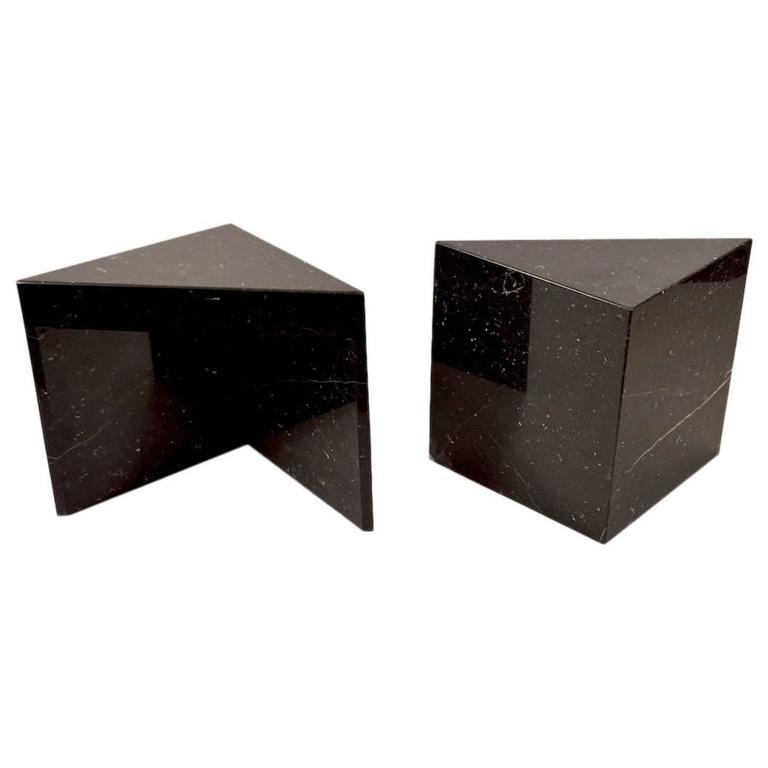 Pair of Wedge Triangle Black Marble Tables by Pace at 1stDibs