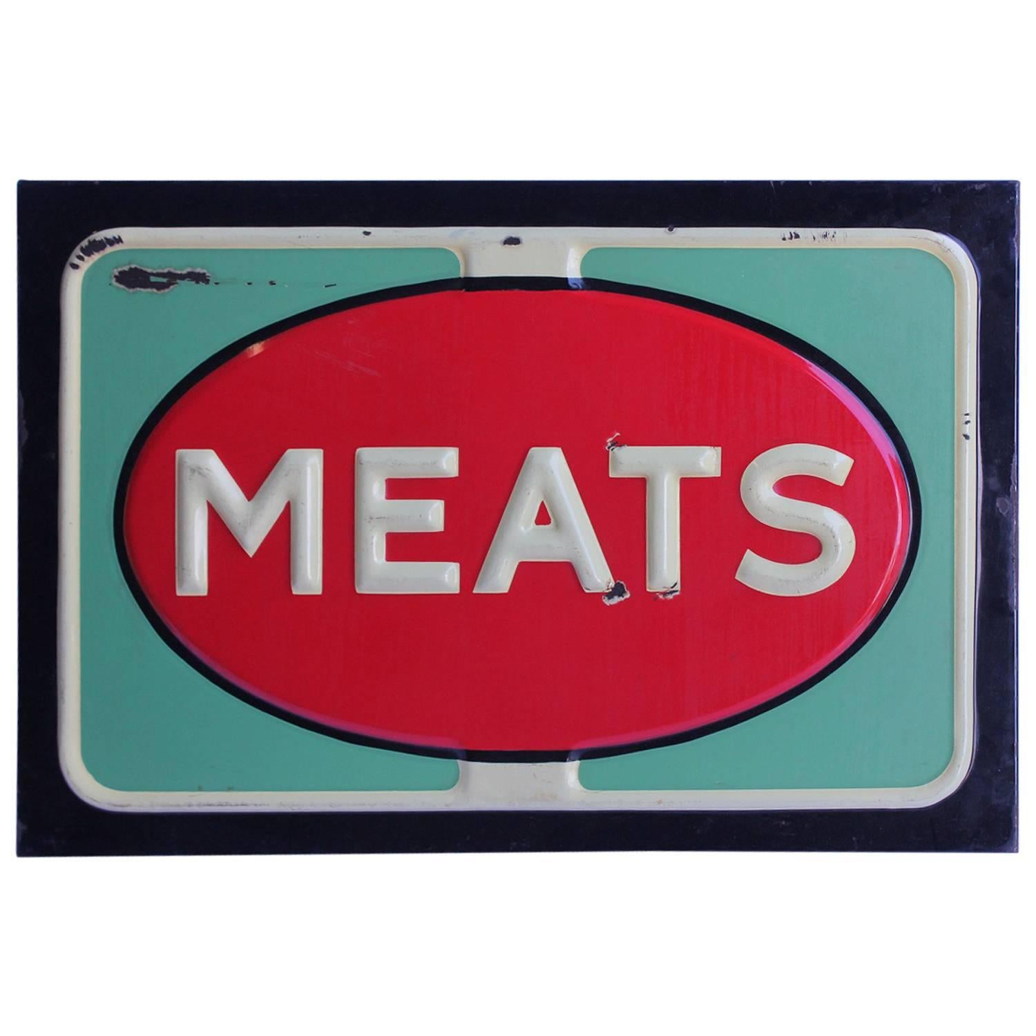 1950s American Embossed Porcelain Meats Sign at 1stDibs | 1950s sign