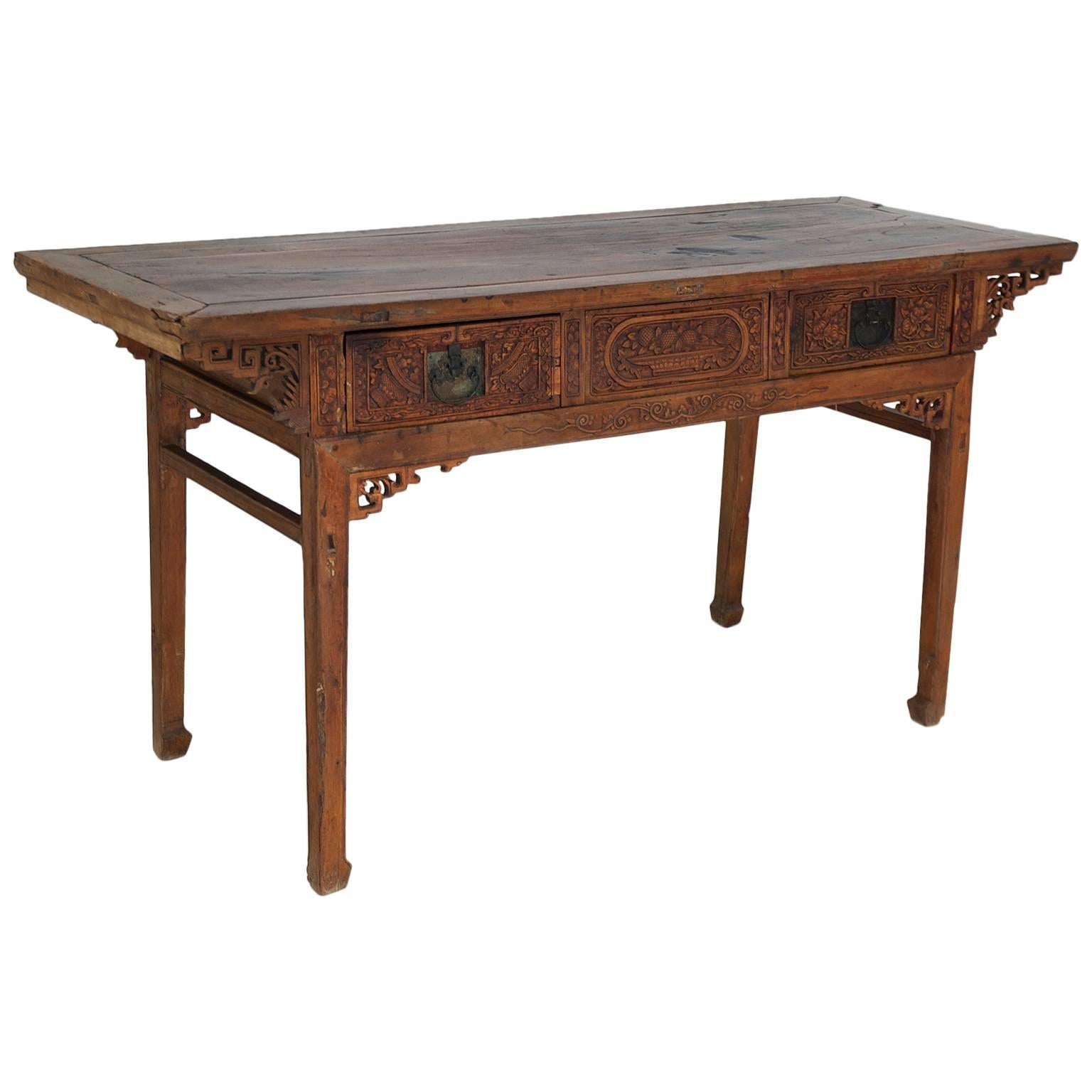 18th Century Chinese Shanxi Table with Cabriole Legs and Drawers, Qing ...