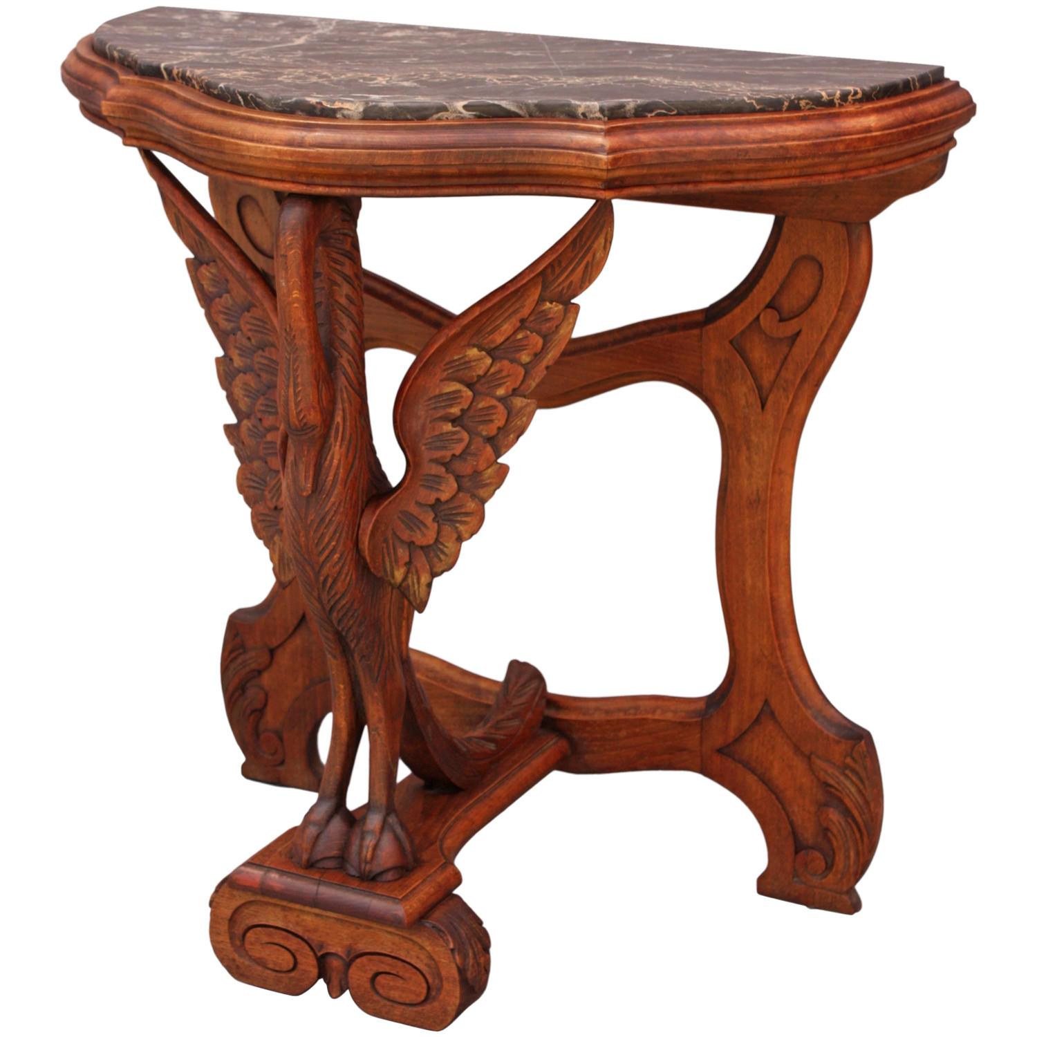 Antique Hand-Carved Marble-Top Table with Swan Motif For Sale at 1stdibs