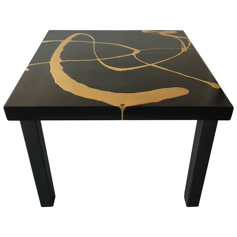 Martha Sturdy, Square Black and Gold Resin Art Application Table For ...