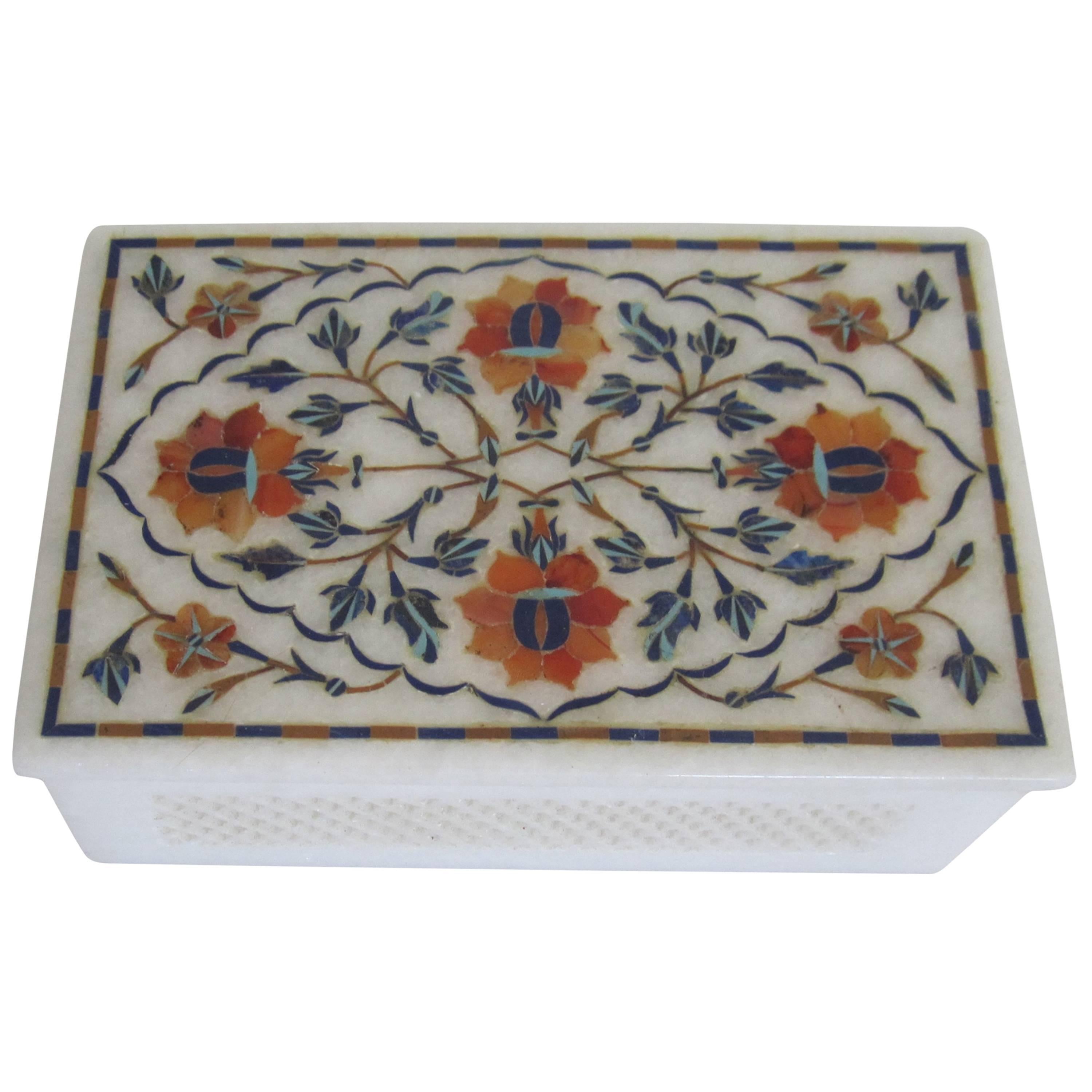 Vintage White Marble Box with Inlaid Top at 1stDibs