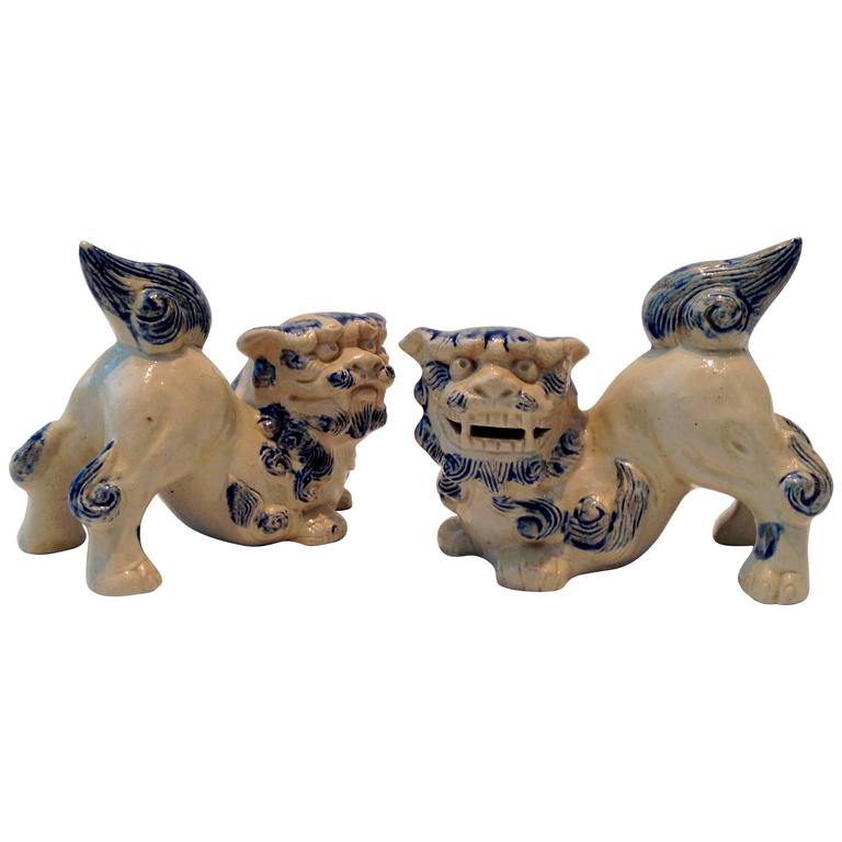 Pair of Antique Chinese Miniature Foo Dogs at 1stDibs