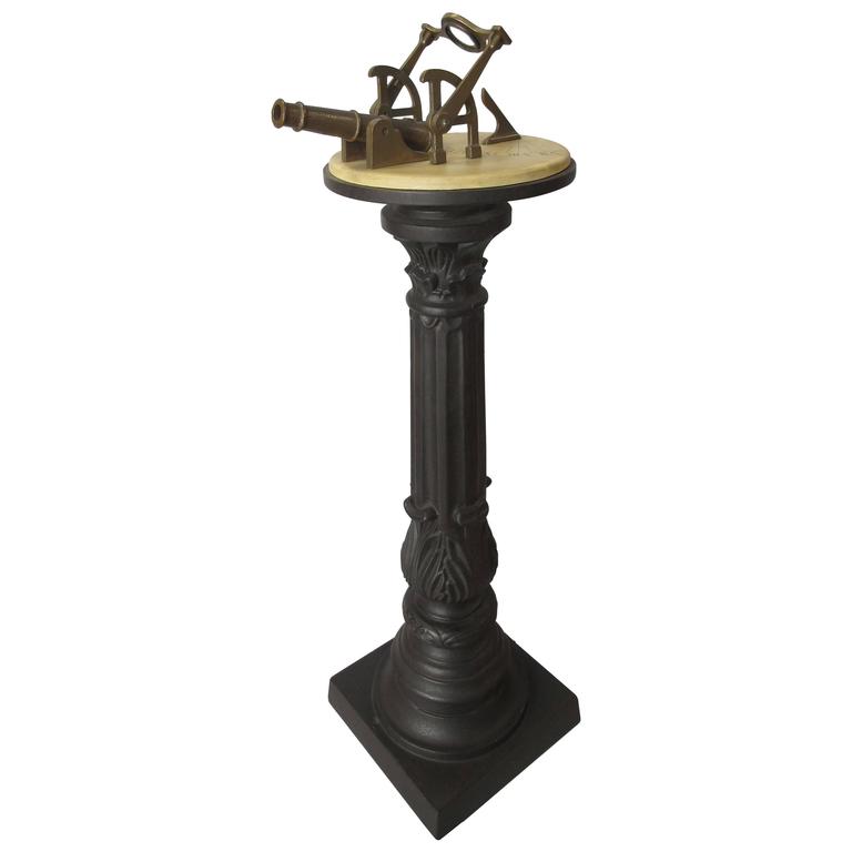 Noon Cannon with Iron Base, Brass Cannon Elements on Marble Disc at 1stDibs