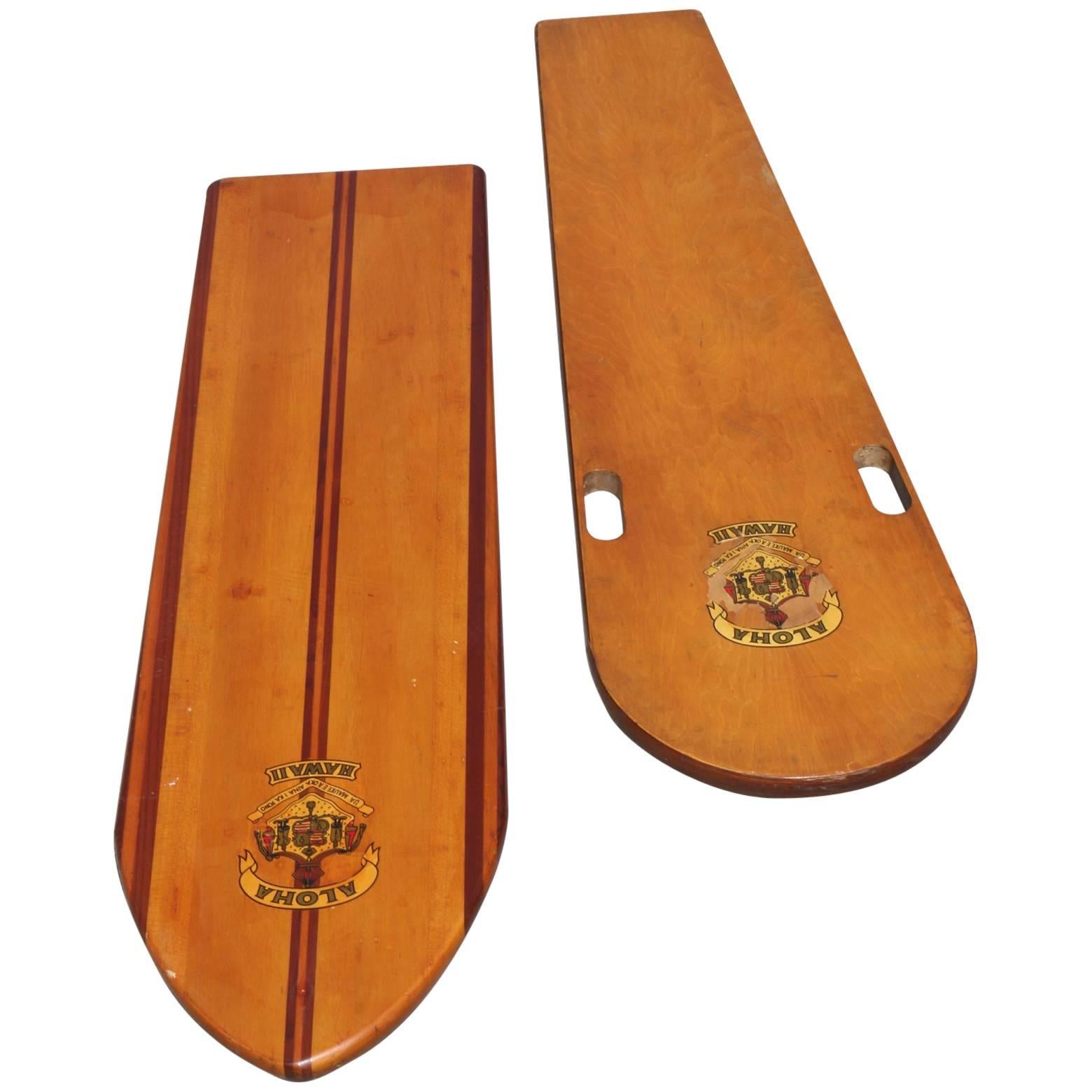 Pair of 1920s Paipo Surfboards 'Hotel Boards' with Hawaiian Crest at ...