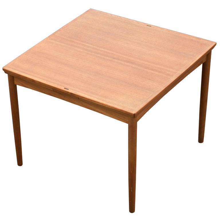Danish Square Teak Flip Top Card Table with Leaves at 1stDibs