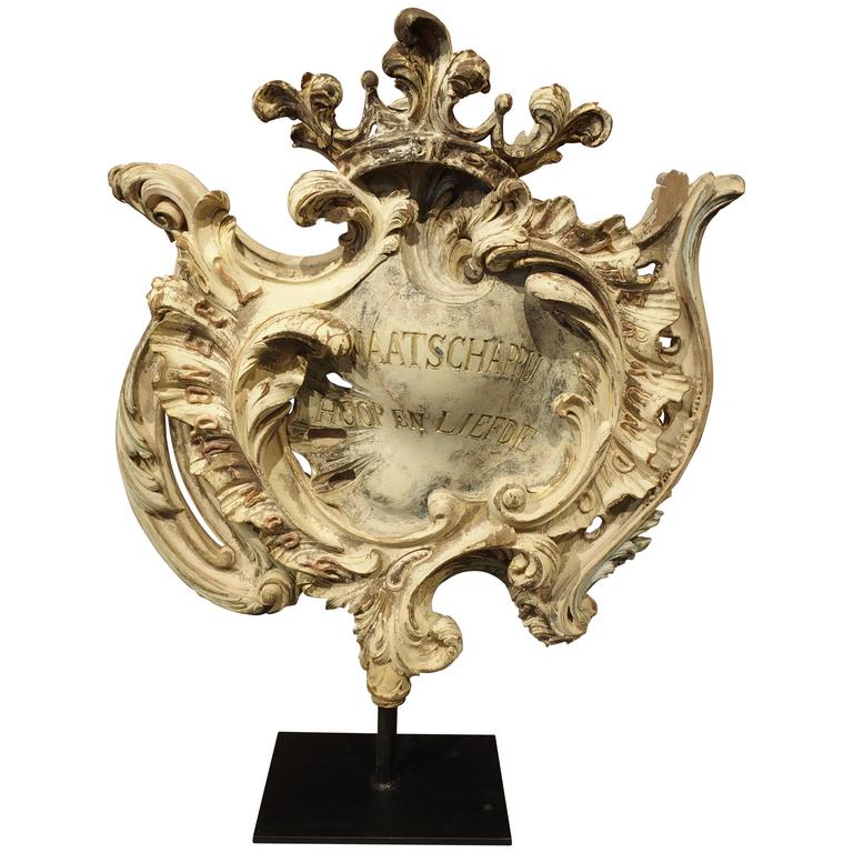 Carved and Polychromed Rococo Cartouche on Stand, Flanders, 1857 at 1stDibs