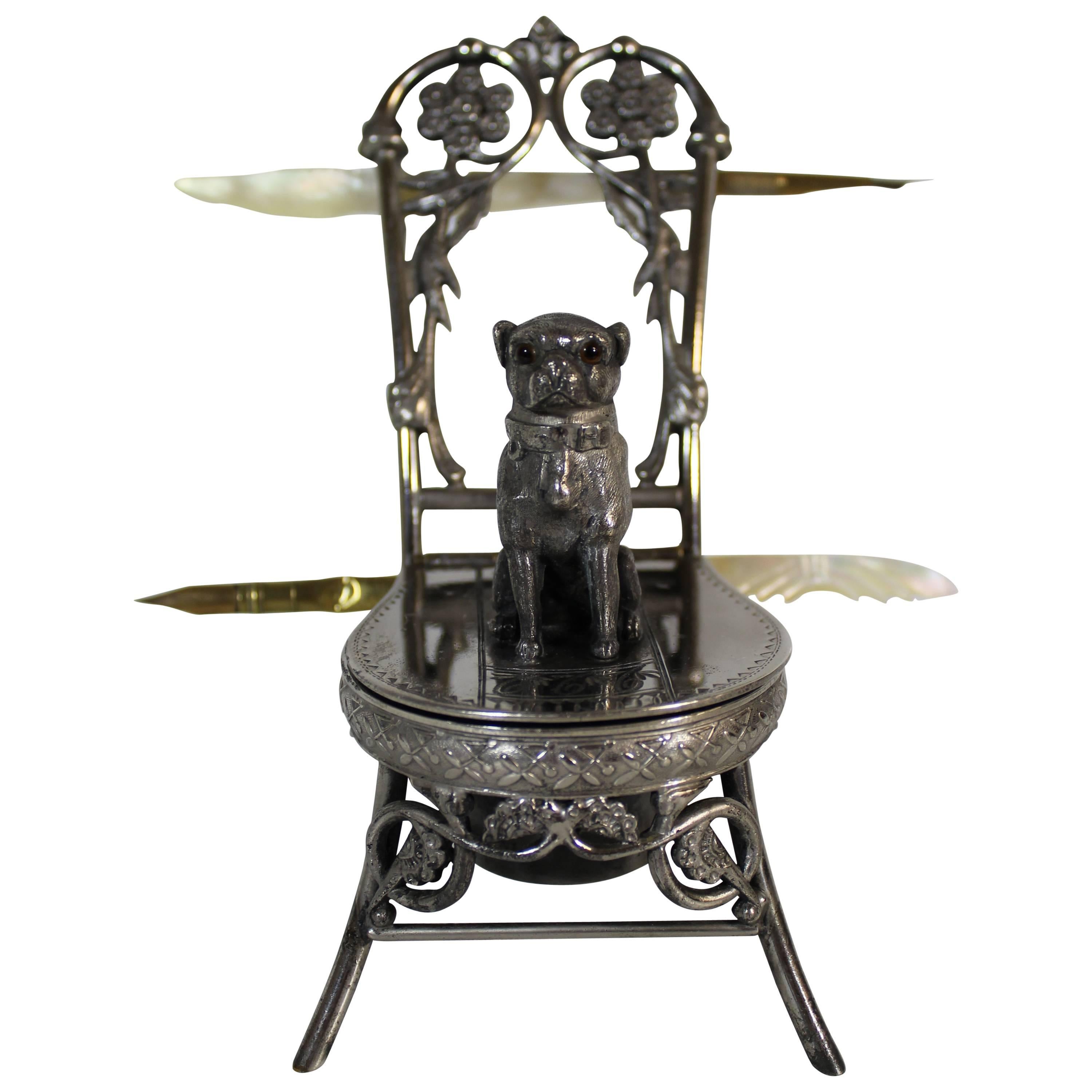 Meriden Silver Plate Co. Inkwell Featuring Boston Terrier with Glass ...