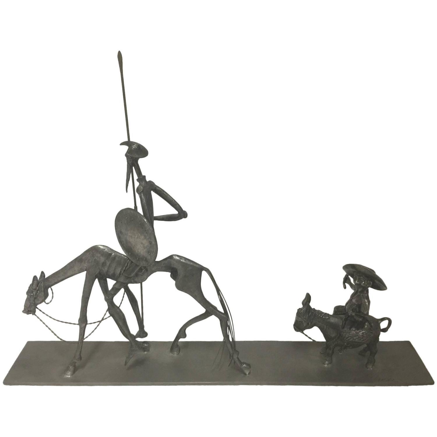 Signed Pewter Sculpture of Don Quixote by Noted French Sculptor Michel Laude at 1stdibs