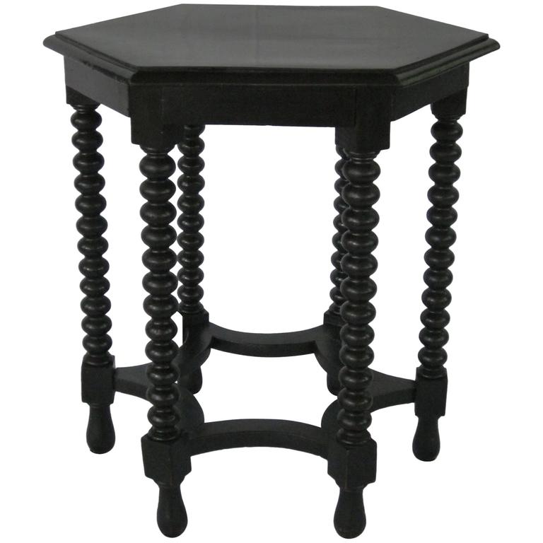 19th Century Ebony Hexagonal Spool Leg Side Table, Italy at 1stDibs