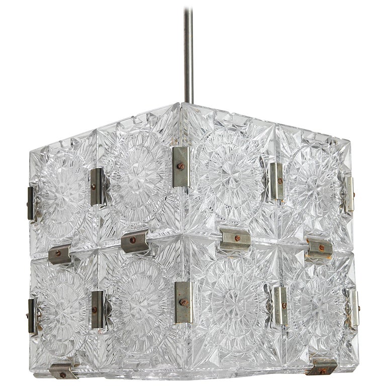 Mid-Century Glass Cube Pendant Light in the style of Kalmar For Sale at ...