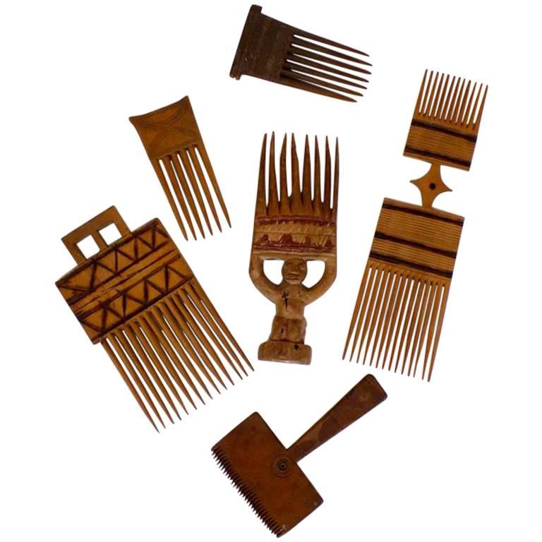 Collection of Six Carved 'Yoruba' Hardwood Tribal Combs at 1stDibs