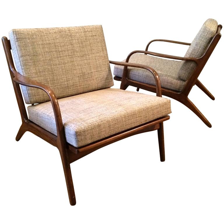 Pair of Danish Modern Bent Arm Lounge Chairs with Spindle Backs at 1stDibs