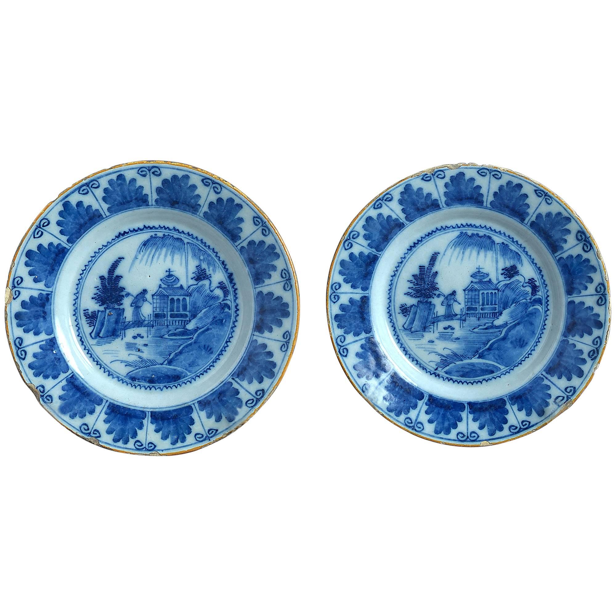 Pair of 18th Century Delft Plates in the Chinese Taste at 1stDibs