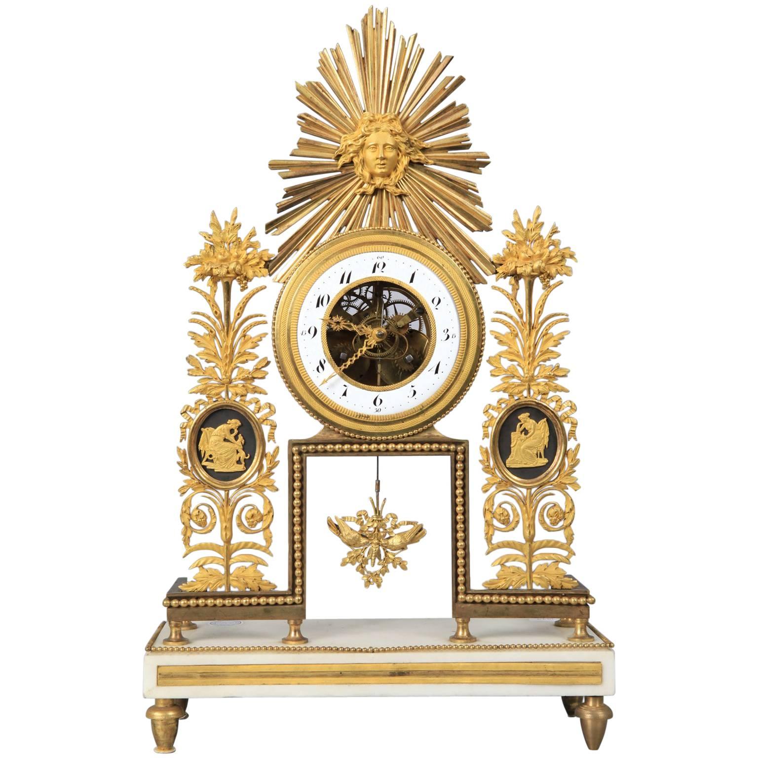 Louis XVI Clock in Gilded Bronze For Sale at 1stDibs