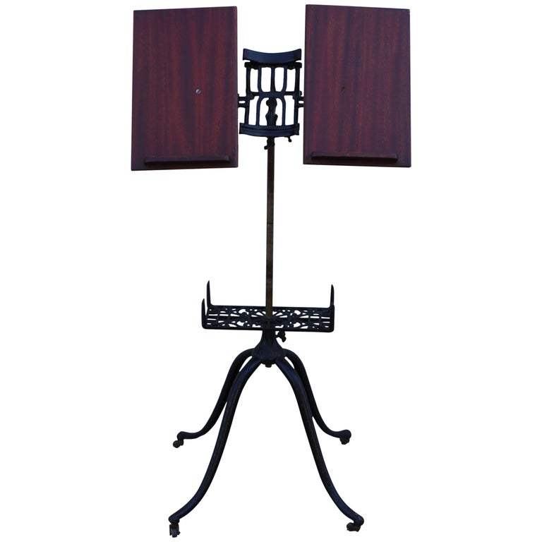 1930s Mahogany and Cast Iron Adjustable Library Book Stand at 1stDibs