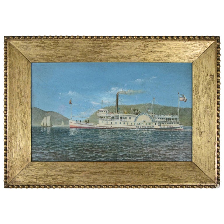 Oil on Canvas Paddle Wheel Steamer Painting by Albert Nemethy For Sale ...