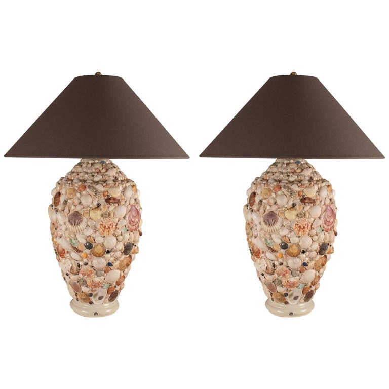 Pair of Large Seashell Artisan Table Lamps at 1stDibs