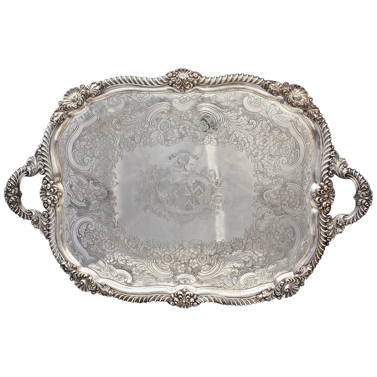 Antique Georgian Crested Sheffield Silver Plate Handled Serving Tray ...
