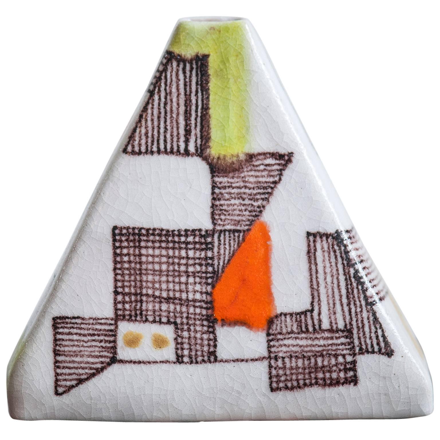 Guido Gambone Ceramic Triangle Vase Donkey Mark at 1stDibs