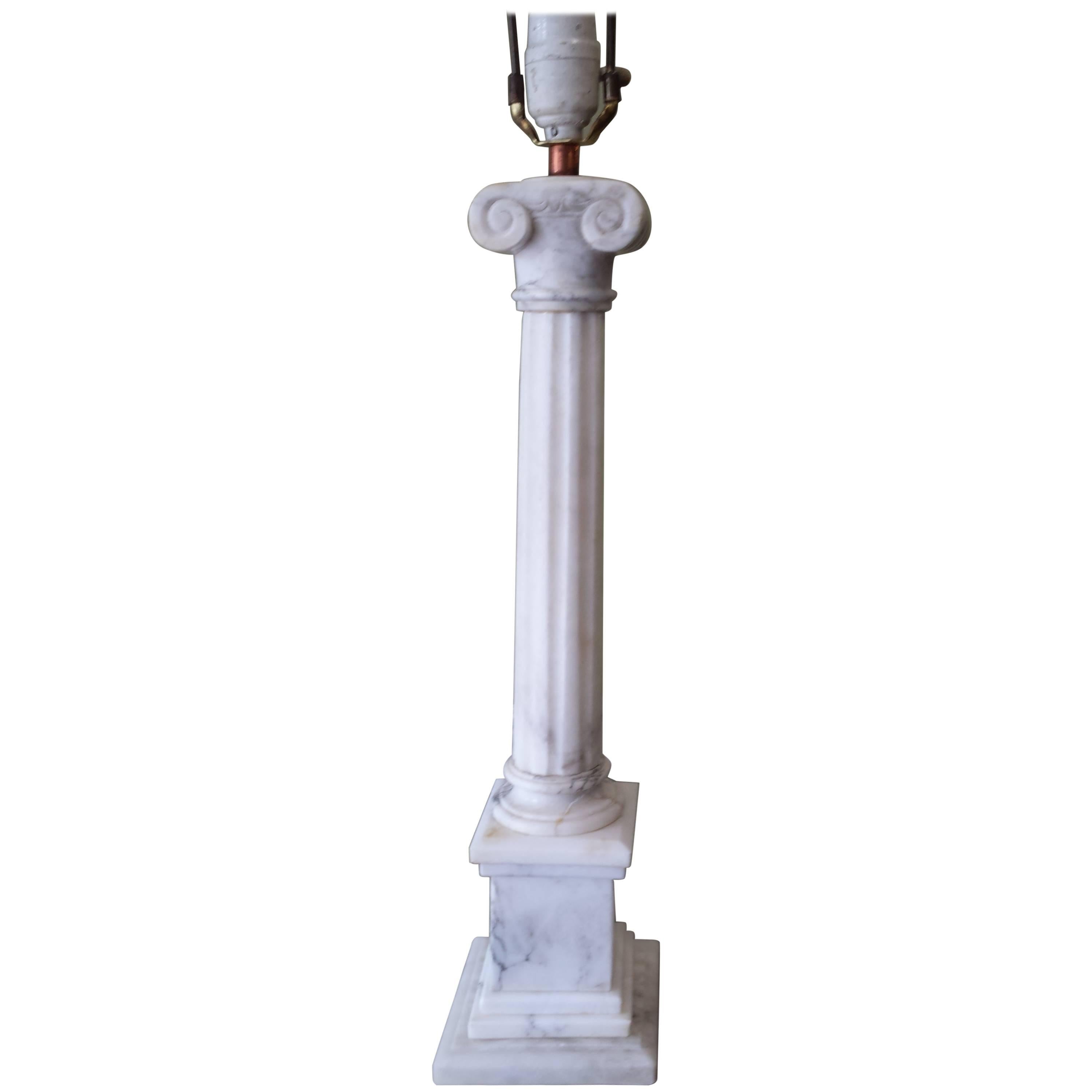 Iconic Neoclassical White Marble Capital Column Table Lamp at 1stDibs