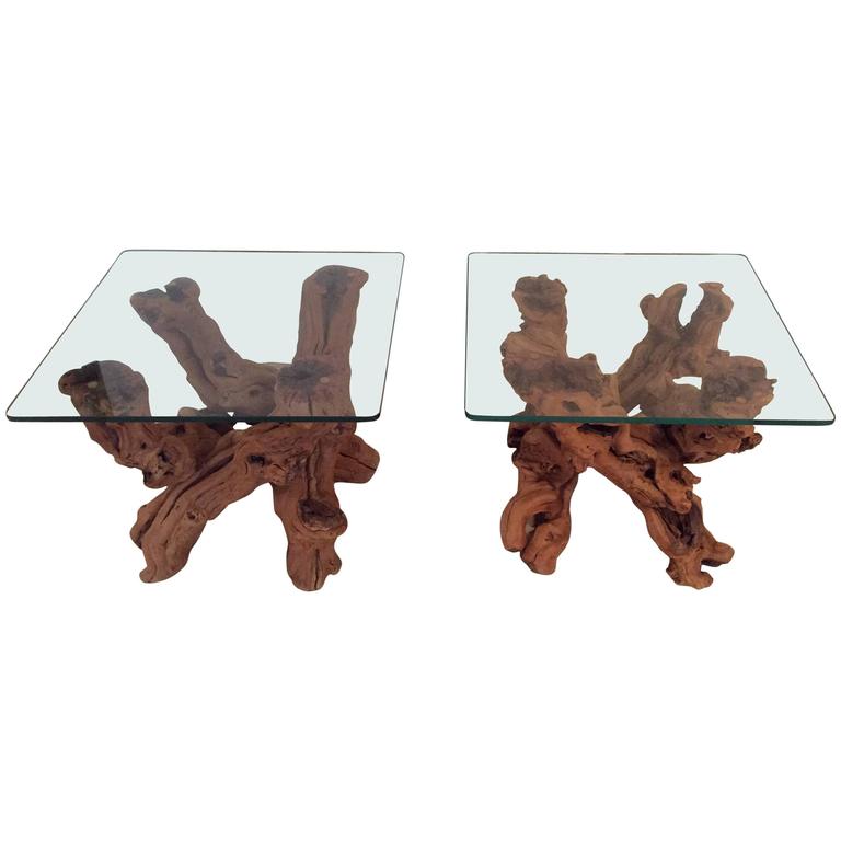 Driftwood Vintage Pair of Cypress Root End Side Tables Palm Beach Tree ...