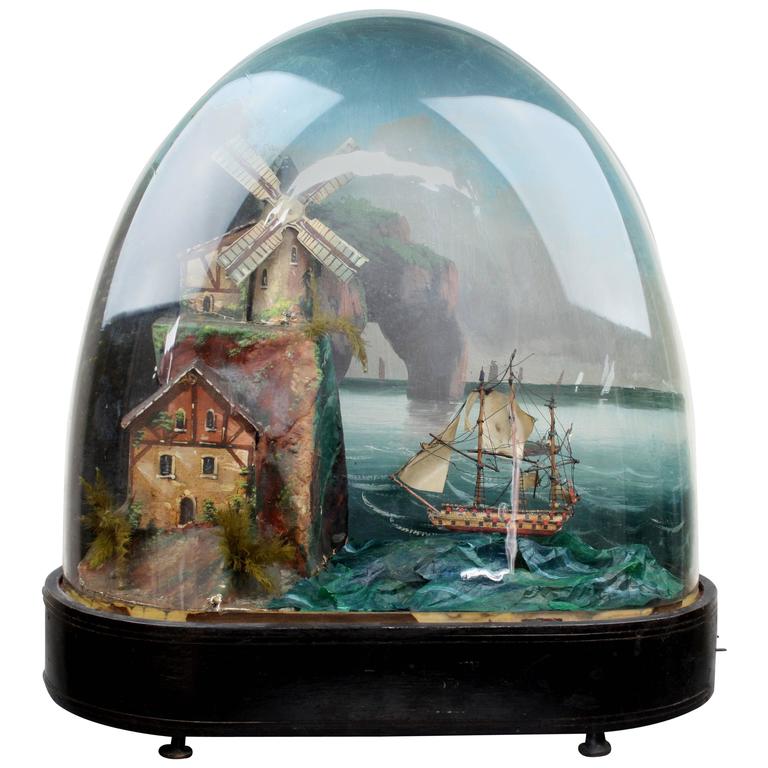 Antique Rocking Ship and Windmill Musical Automaton Under-Dome, by ...