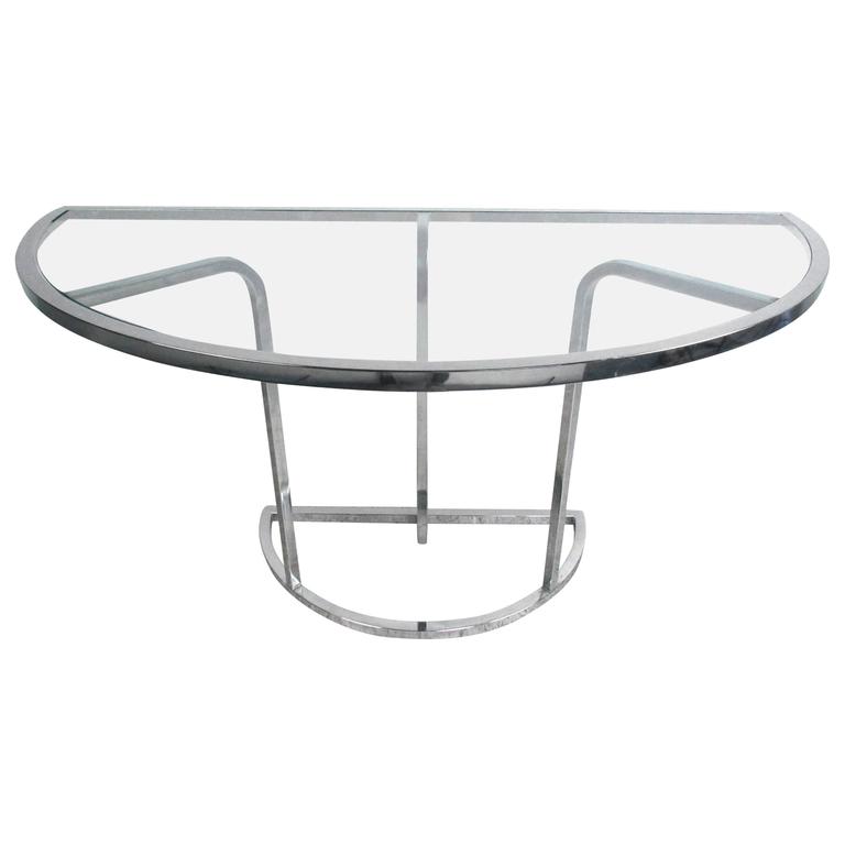 Vintage Modern Demilune Hall Table, Mid-Century Chrome and Glass ...