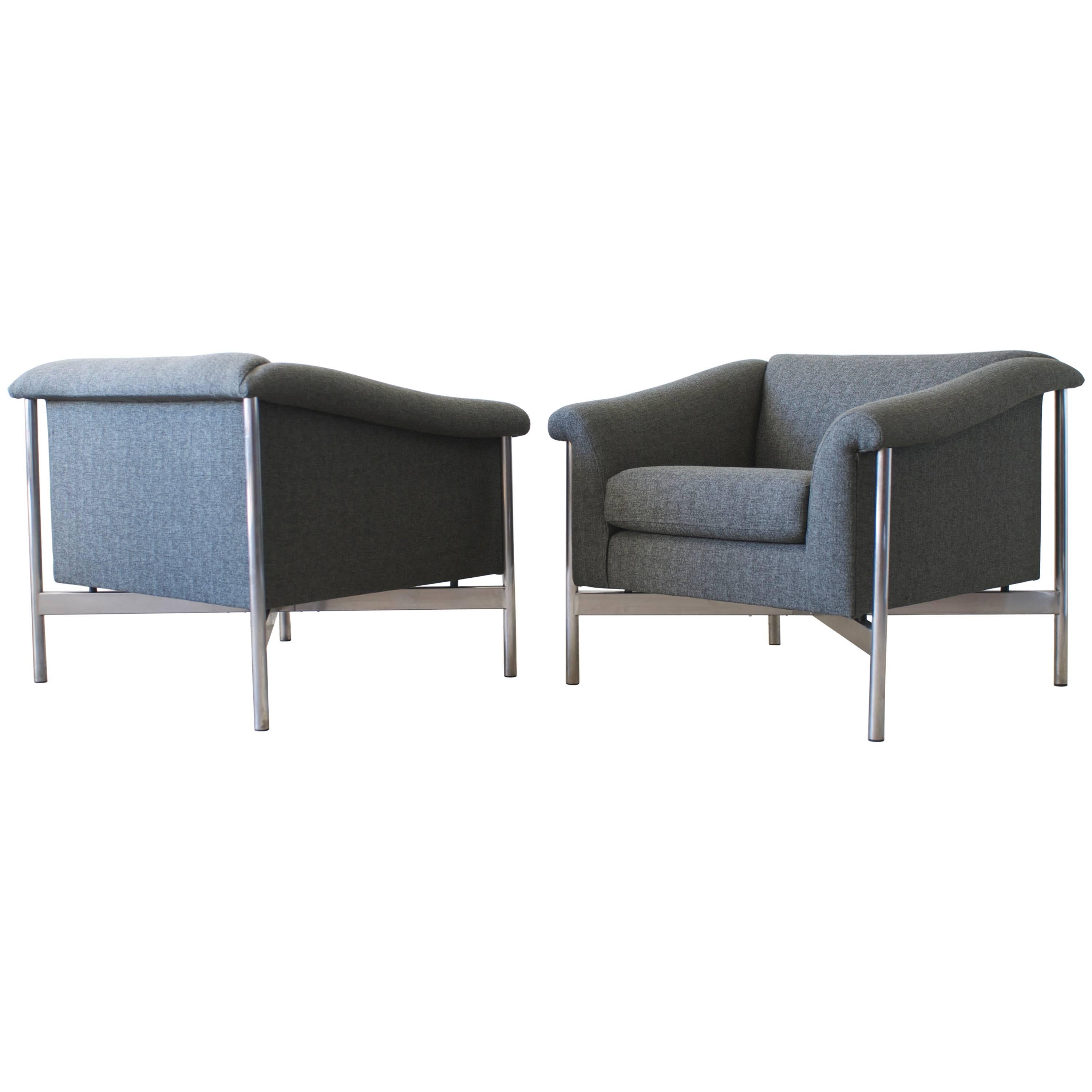 Pair of Grey Stainless Steel X-Base Lounge Chairs at 1stDibs