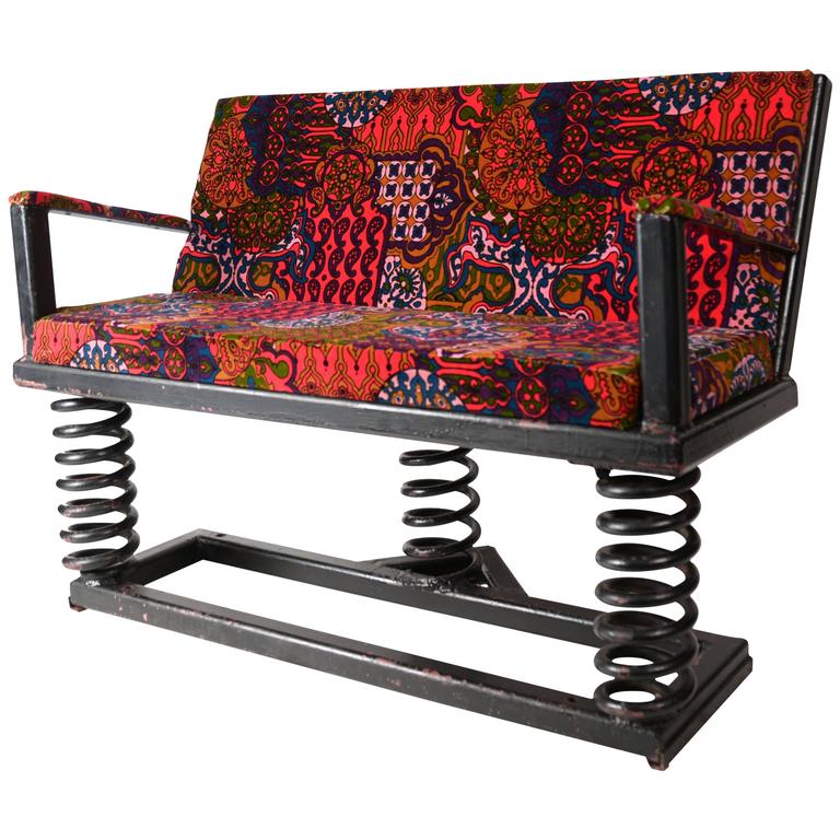 Vintage Folk Art Spring Bench at 1stDibs