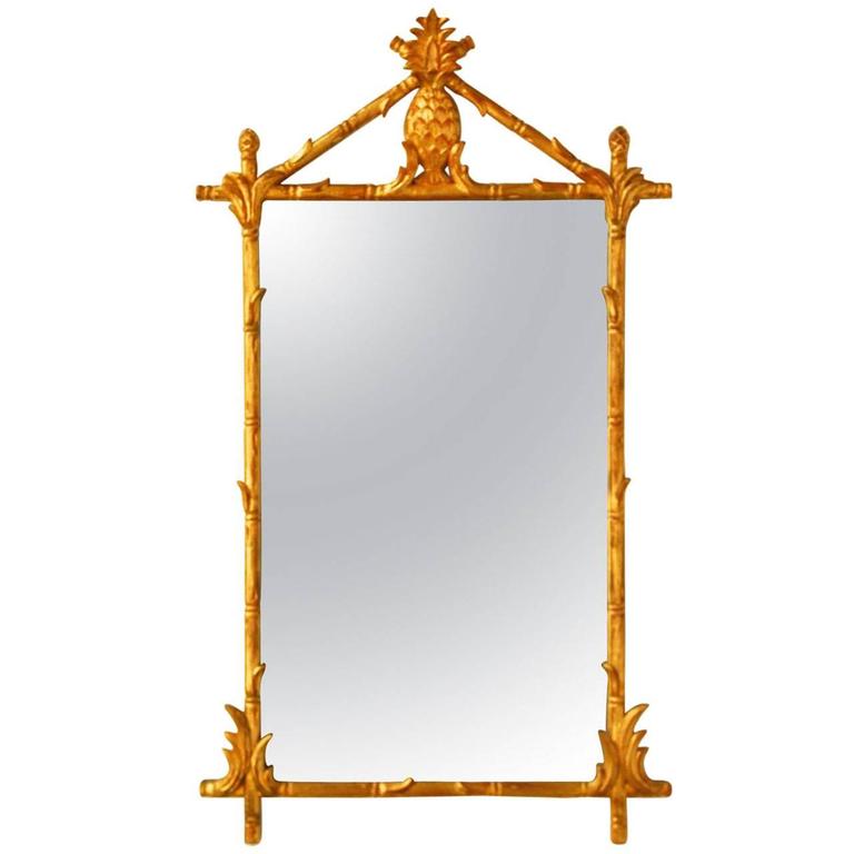 Gilt Bamboo Hollywood Regency Pineapple Mirror at 1stDibs