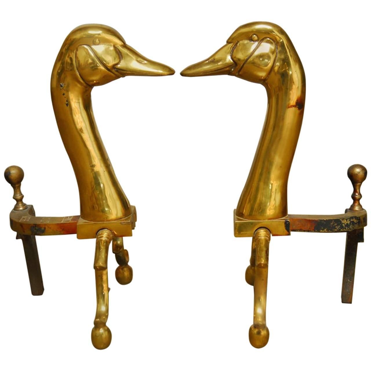 Brass Duck Goose Andirons at 1stDibs | duck andirons