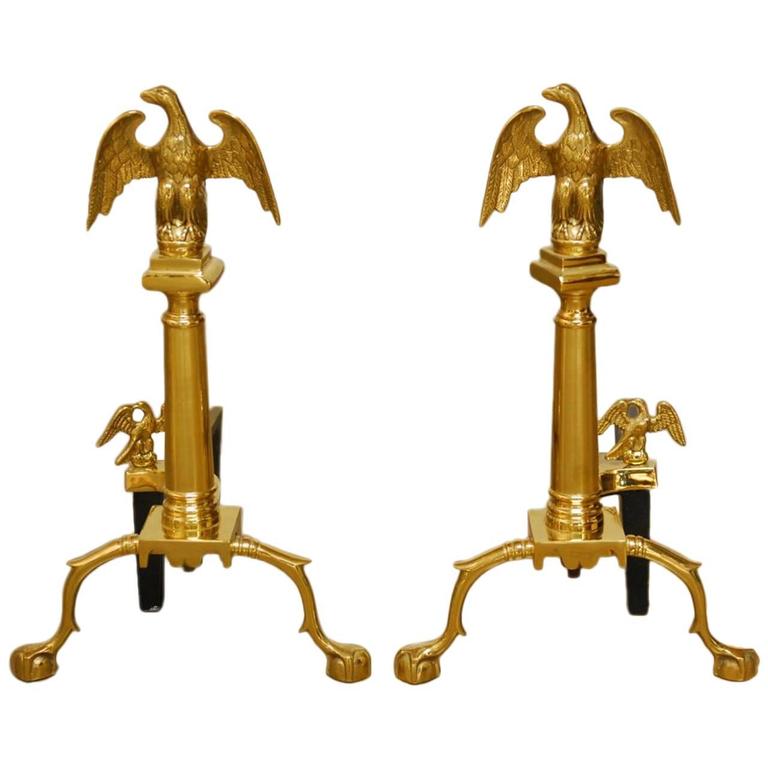 Pair of Cast Brass Federal Style Eagle Andirons at 1stDibs