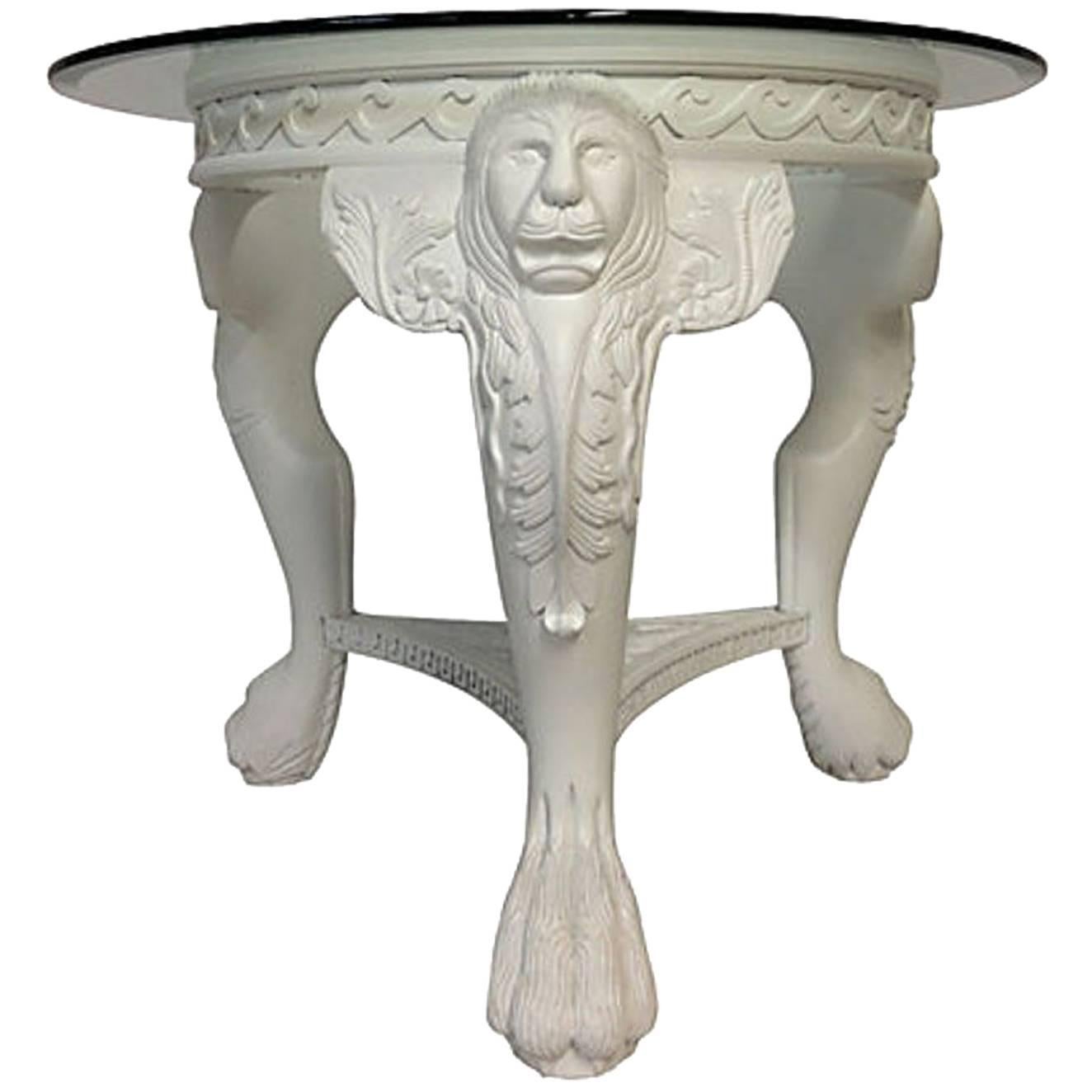 Vintage Carved and Painted Lions Head Three-Leg Table at 1stDibs | lion ...