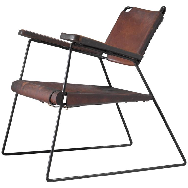 Rare Studio Furniture Chair with Heavy Saddle Leather, American, 1950s ...