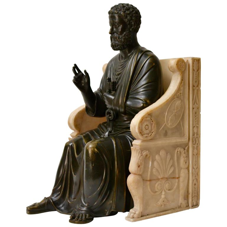 Bronze Sculpture of St. Peter Seated on a Marble Throne Chair, 19th ...
