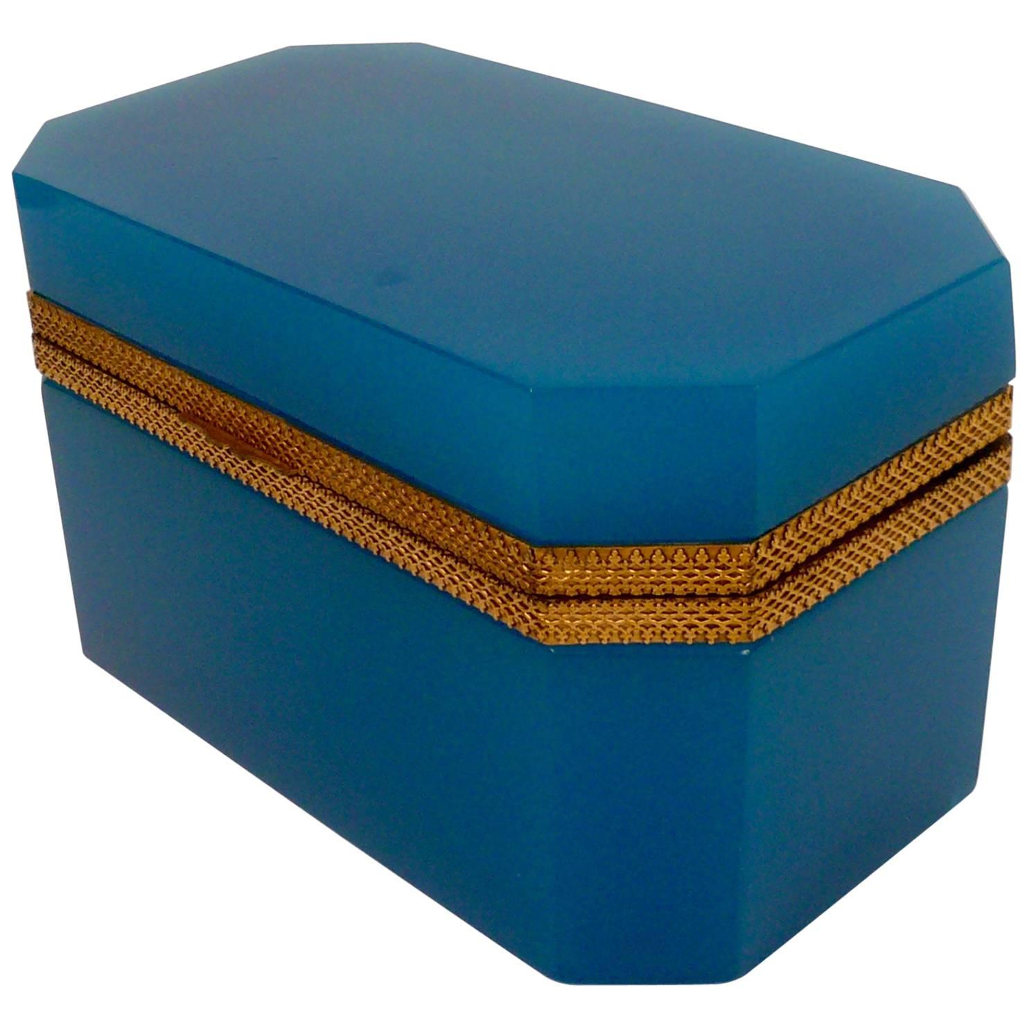 Large French Blue Opaline Glass Box at 1stDibs