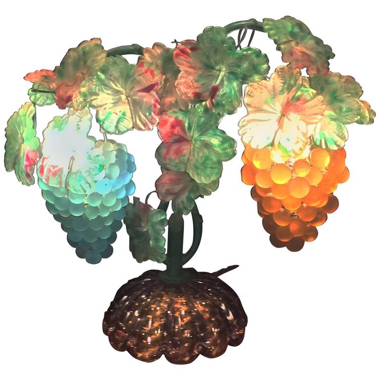 Art Deco Venetian Glass Grapes and Leaves Lamp at 1stDibs | art deco grapes