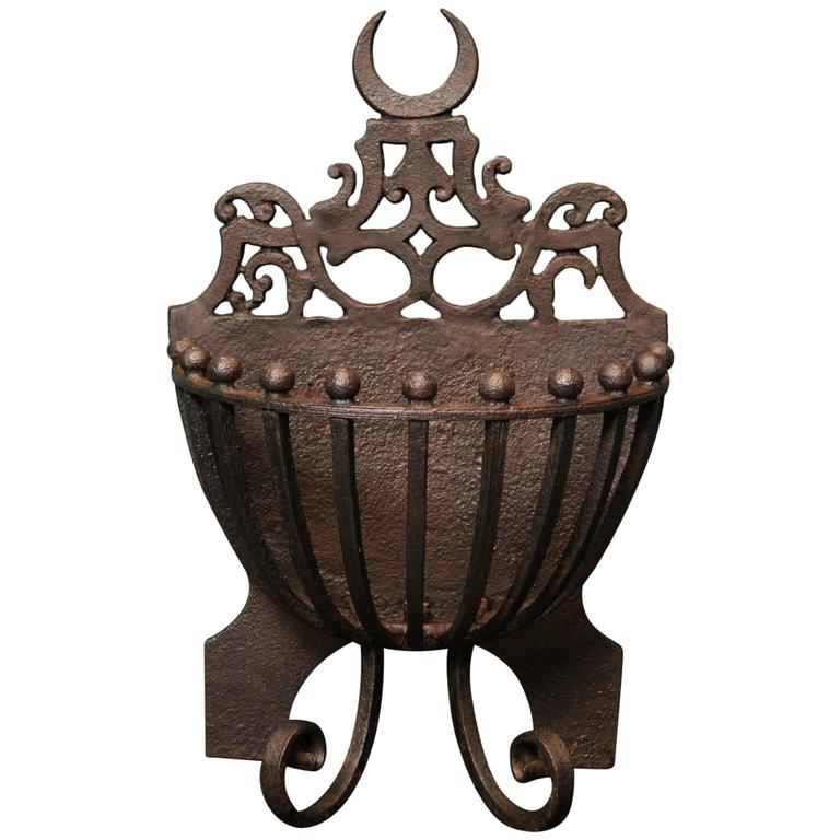 Wrought and Cast Iron Fireplace Fire Basket For Sale at 1stDibs
