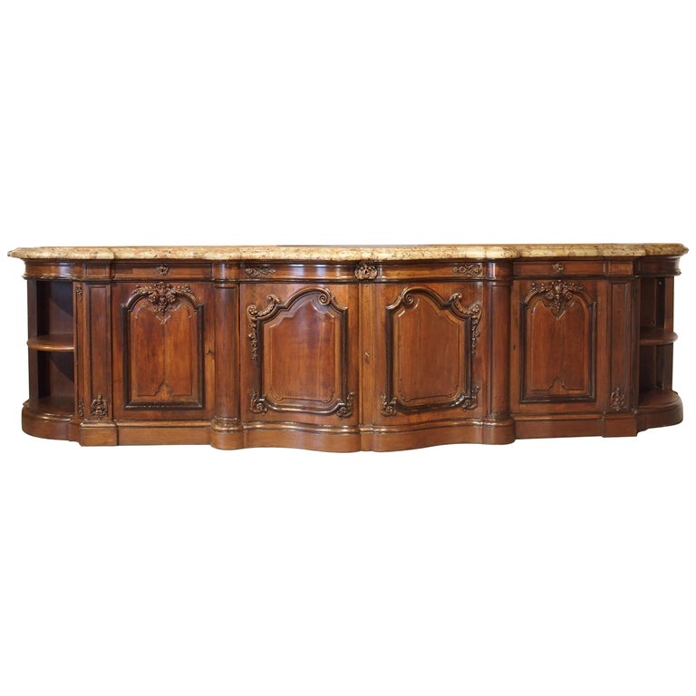 Massive Marble Topped Walnut Wood Louis XV Style Chateau Buffet at ...