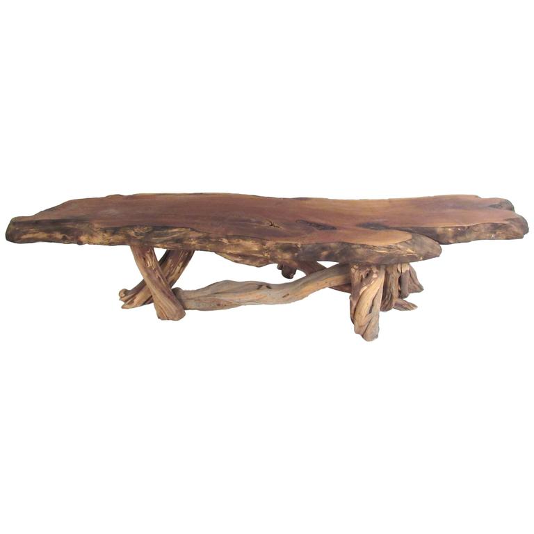 Vintage Rustic Freeform Tree Slab Coffee Table at 1stDibs