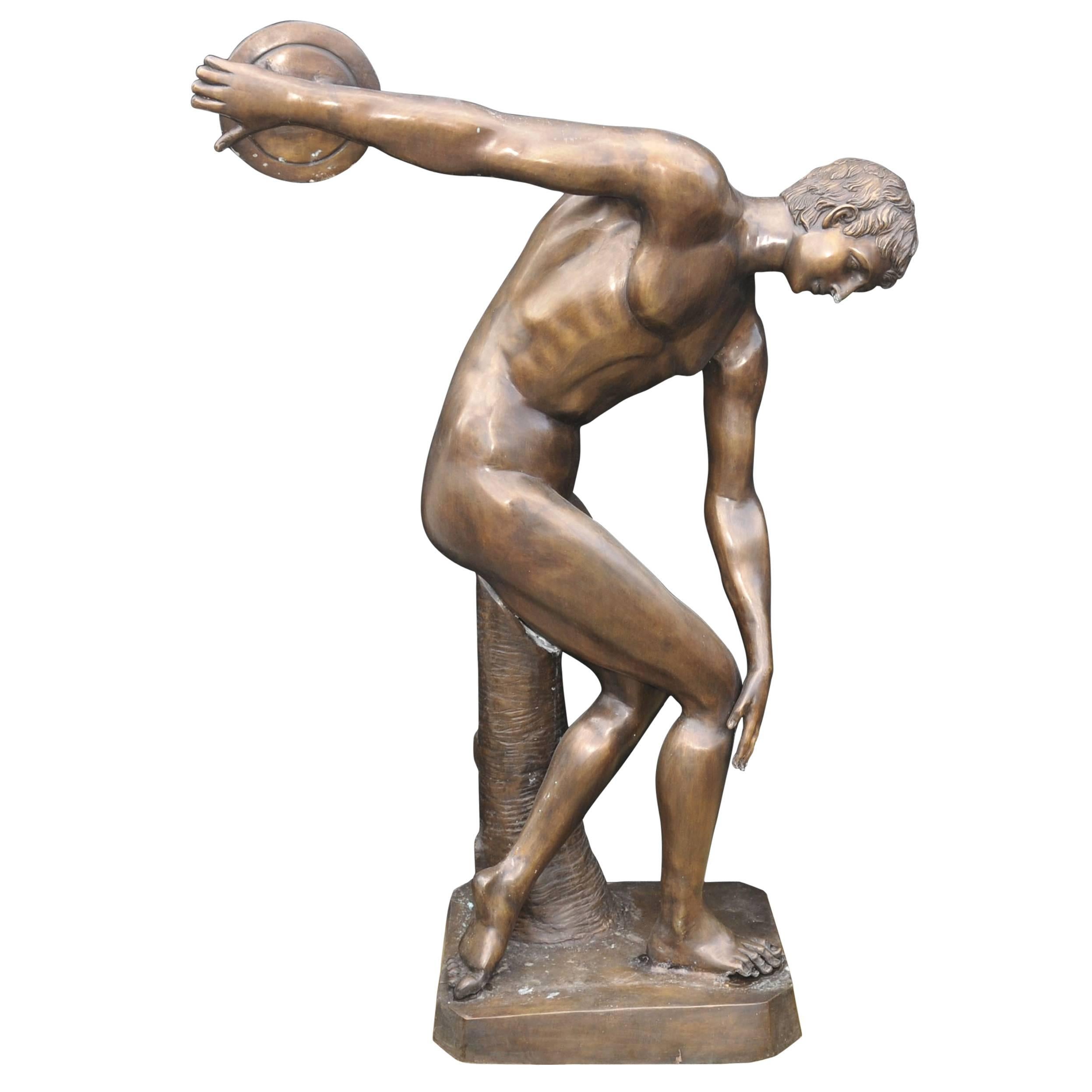 Extra Large Bronze Classic Discus Thrower Statue Figure Nude Athlete For Sale at 1stDibs