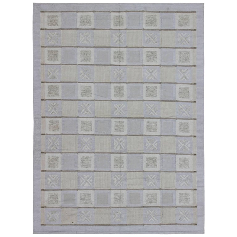Large Modern Flatweave Scandinavian Geometric Design Rug in Neutral ...