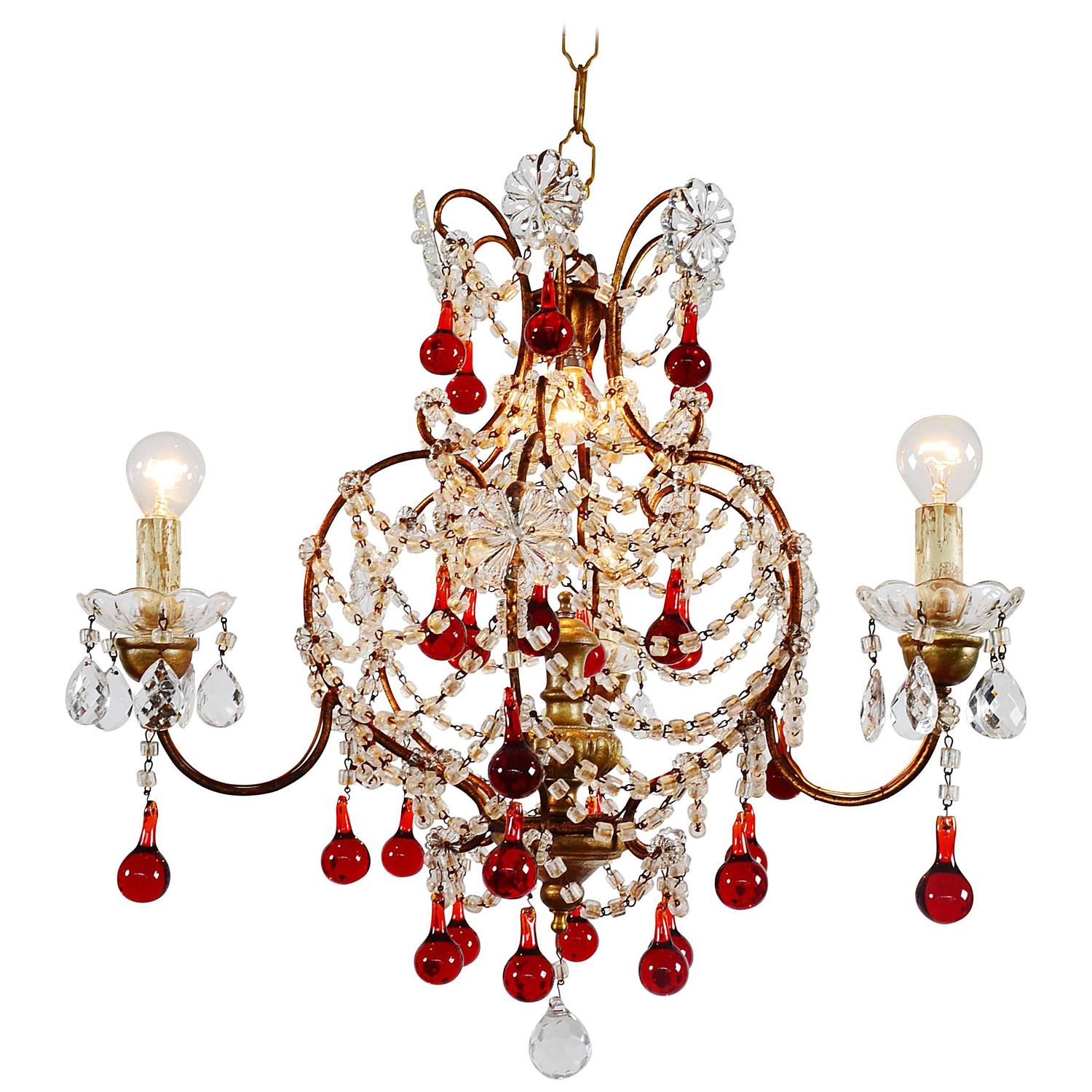 Italian Murano Red Glass Drops Chandelier, 1950s with Four Lights For ...