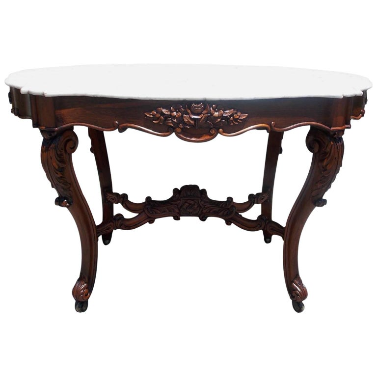 American Rococo Rosewood and Marble Turtle Top Center Table, Circa 1850 ...