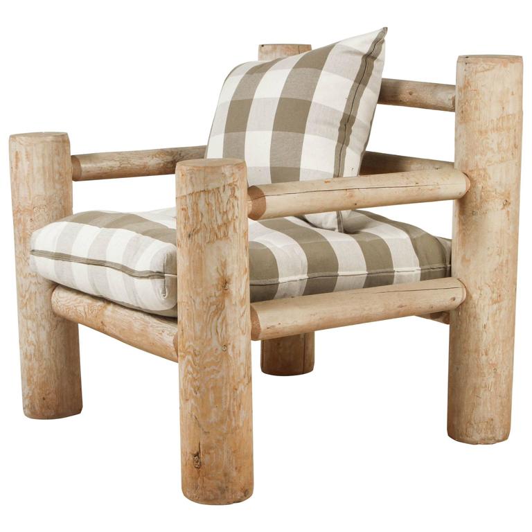 Oversized Log Framed Chair upholstered in Grey Twill at 1stDibs