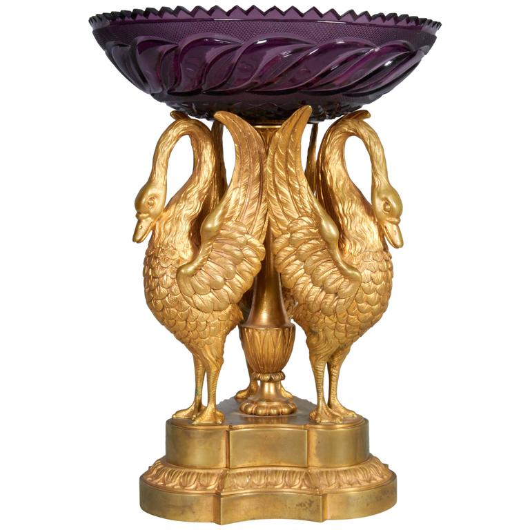 Russian Ormolu and Amethyst Glass Swan Centerpiece, Atb Imperial ...