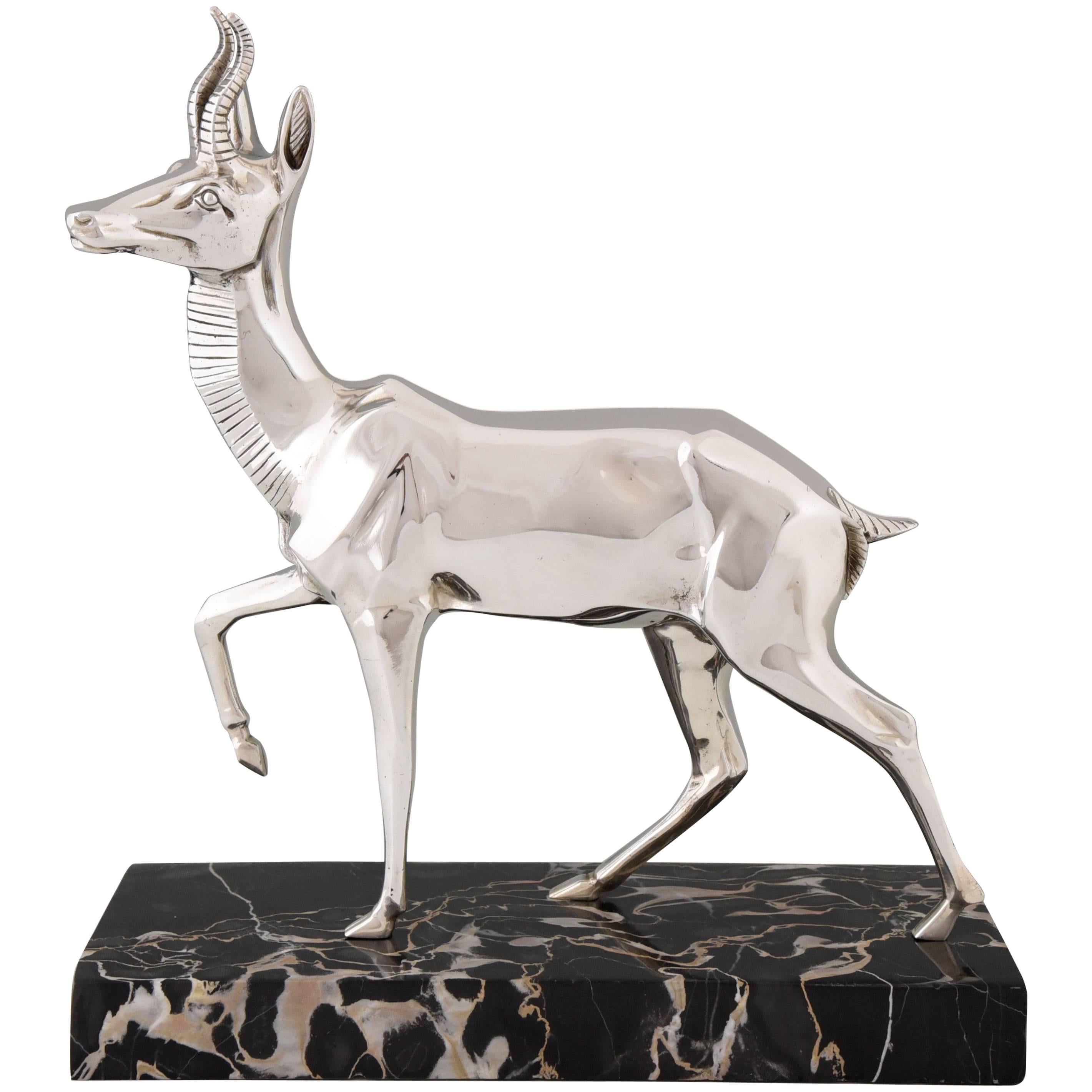 French Art Deco Silvered Bronze Deer Sculpture by Irenee Rochard, 1930 ...